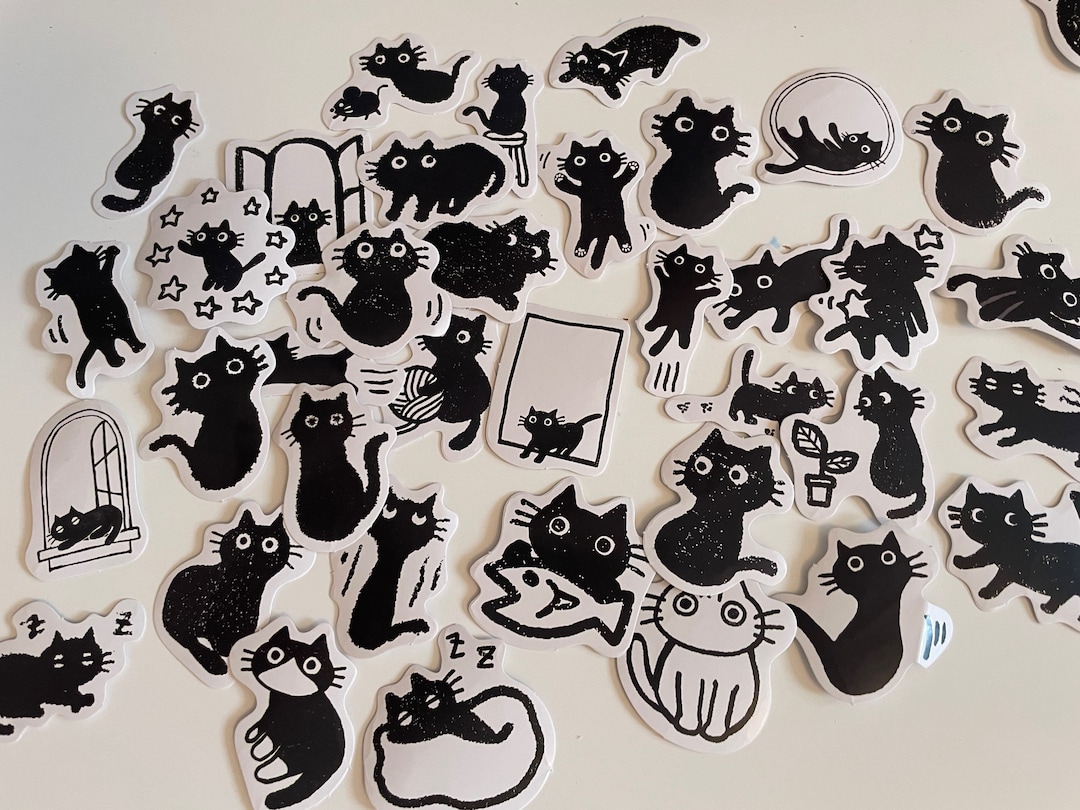 Black Cat Stickers, Planner Stickers, Diary Stickers, Card Making ...