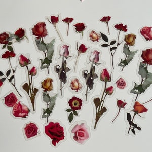 Red Rose Pink Flowers Sticker Set, Rose Stickers, Wild Flower Bouquet ...