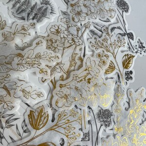 10 Black and White Gold Flower Sticker Pack Paper Stickers, Gold ...