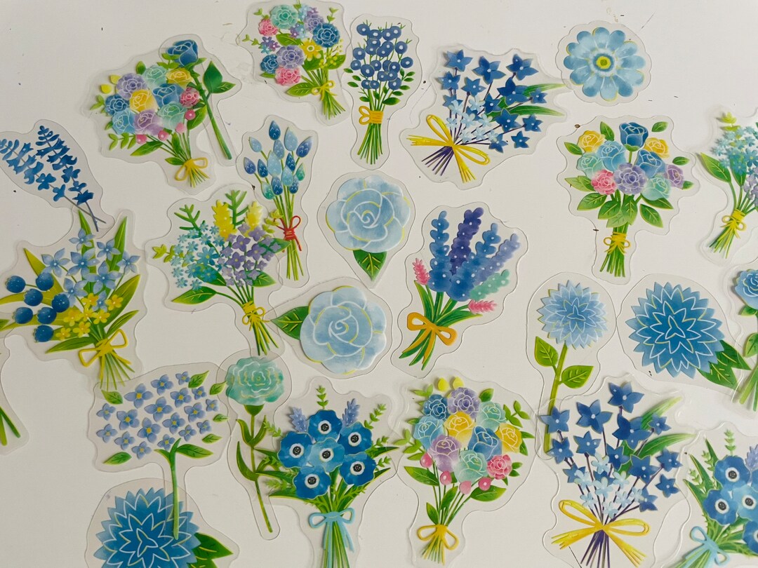 10 Set Blue Floral Stickers Flower Plants Craft Stickers - Etsy