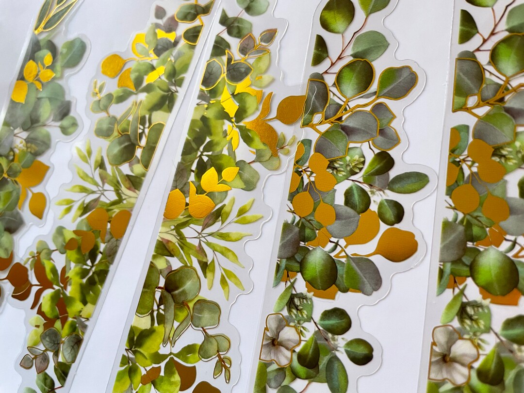 Set of Eucalyptus Border Stickers, Green and Gold Leaves, Card Making ...