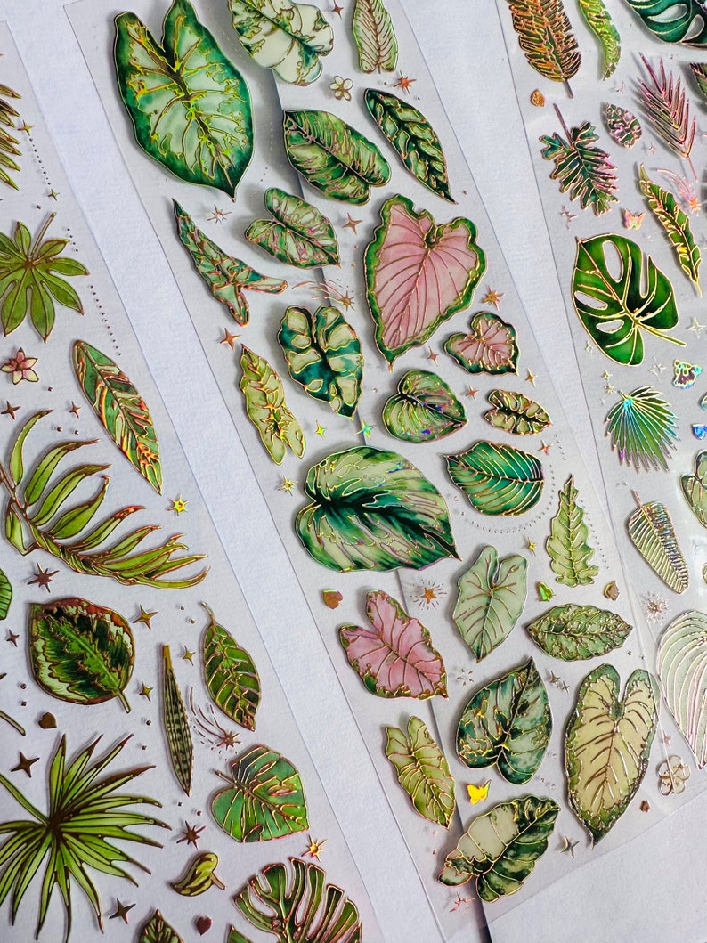 Sheet of Fern Leave Leaf Sticker, Plant Sticker Sheet, Green Leaves ...