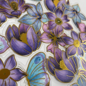 10 Purple Gold Flowers Sticker Set, Rose Stickers, Wild Flower Bouquet ...