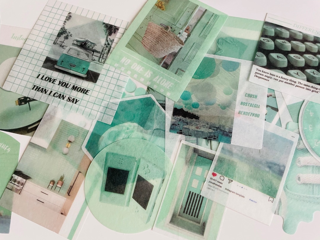 Green Aesthetic Sticker Sets - Pink/mint Green Romantic Series - Mix ...