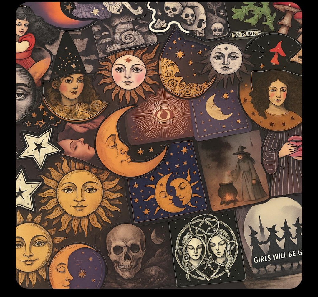 Sets of Dark Witch Moon Star Stickers / Celestial / Lilac / Sky and ...