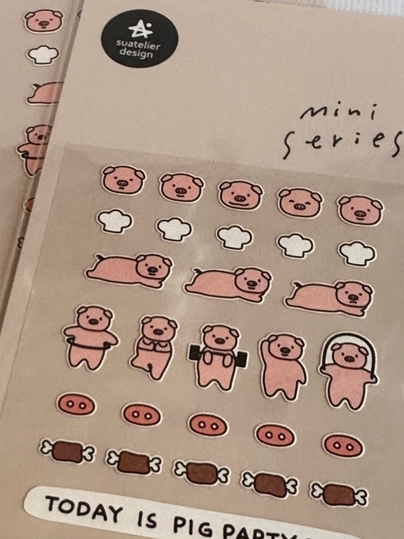 Suatelier Pig Party Mini Sticker Sheet / Cute Piggy Piglet Stickers ...