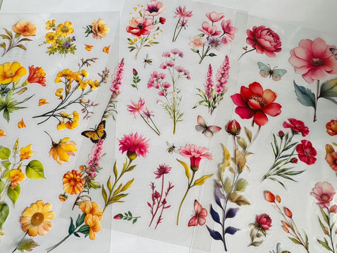 Mixed Flower Sticker Sheets |pink Flower Yellow Flower | Purple Flowers ...