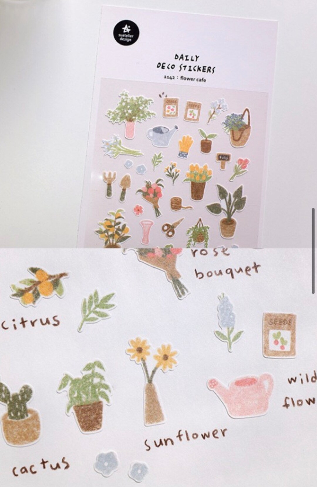 Suatelier Flower Cafe Stickers, Romantic Flower Stickers, Gardening ...