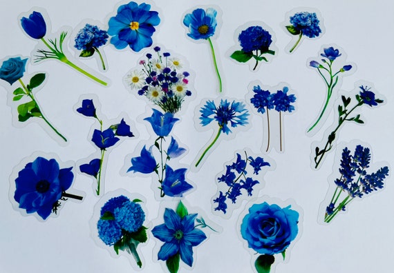 10 Set Blue Floral Stickers Flower Plants Craft Stickers | Etsy UK