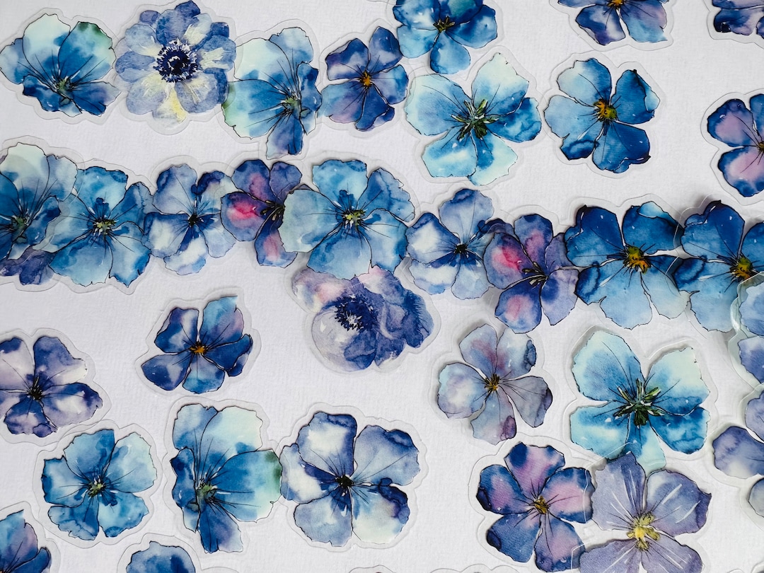 10 Set Blue Floral Stickers Flower Plants Craft Stickers - Etsy