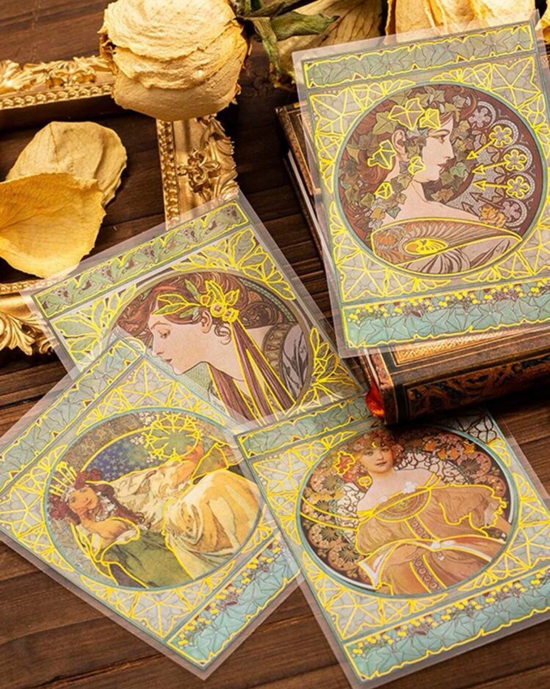 Art Nouveau Poster Sticker Pack, Retro Bohemian Art Print Stamp ...