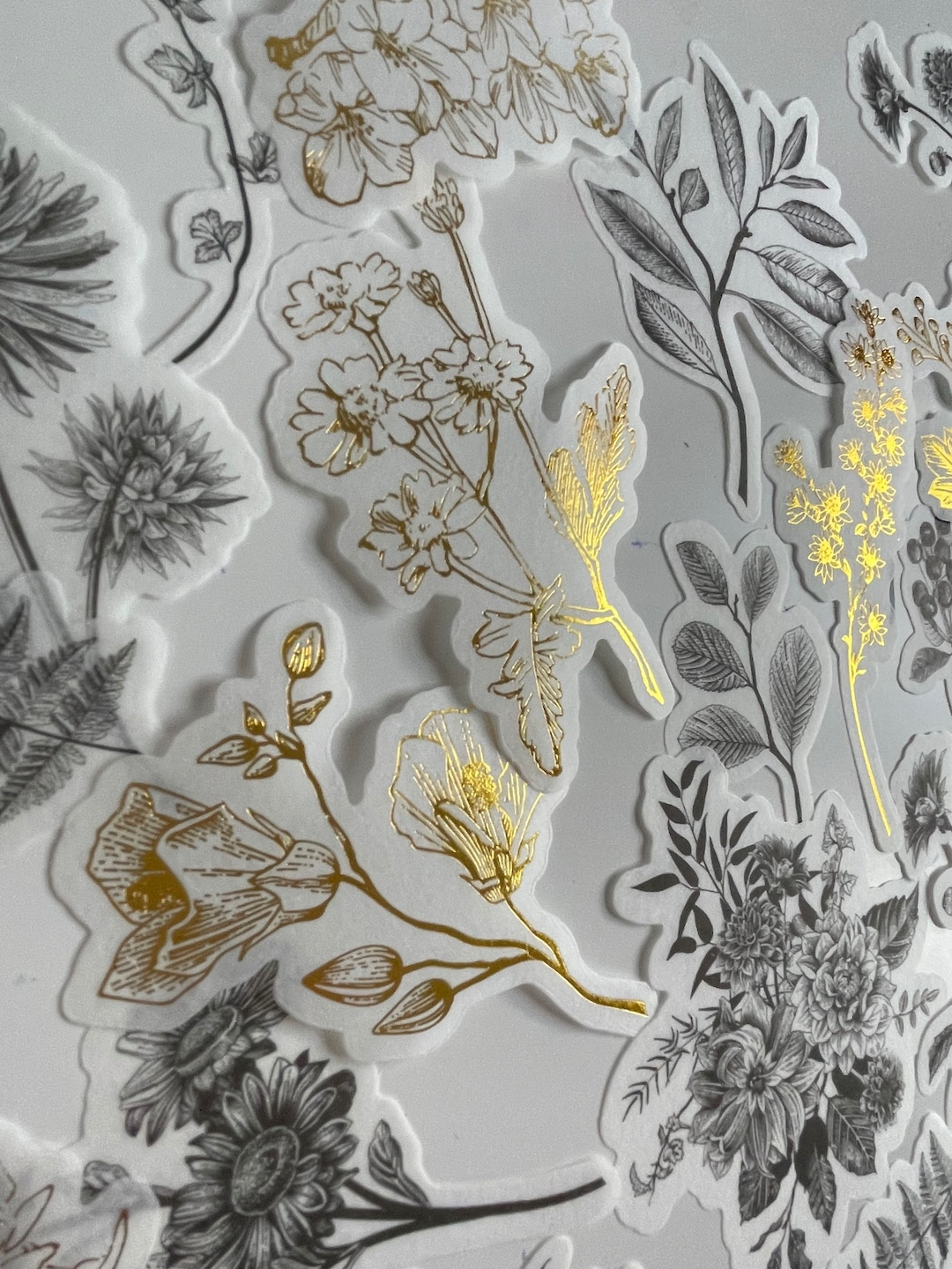 10 Black and White Gold Flower Sticker Pack Paper Stickers, Gold ...