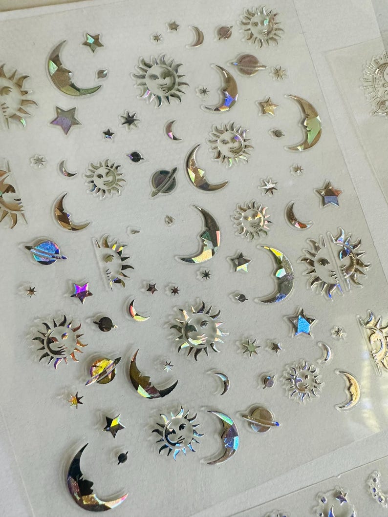 Tiny Gold and Silver Moon and Star Sticker Sheet | Moon and Star ...