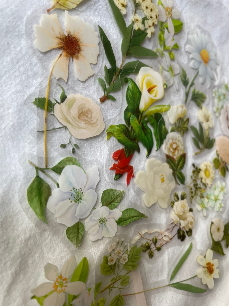 10 White Flowers Sticker Set Lily Stickers Rise Daisy - Etsy