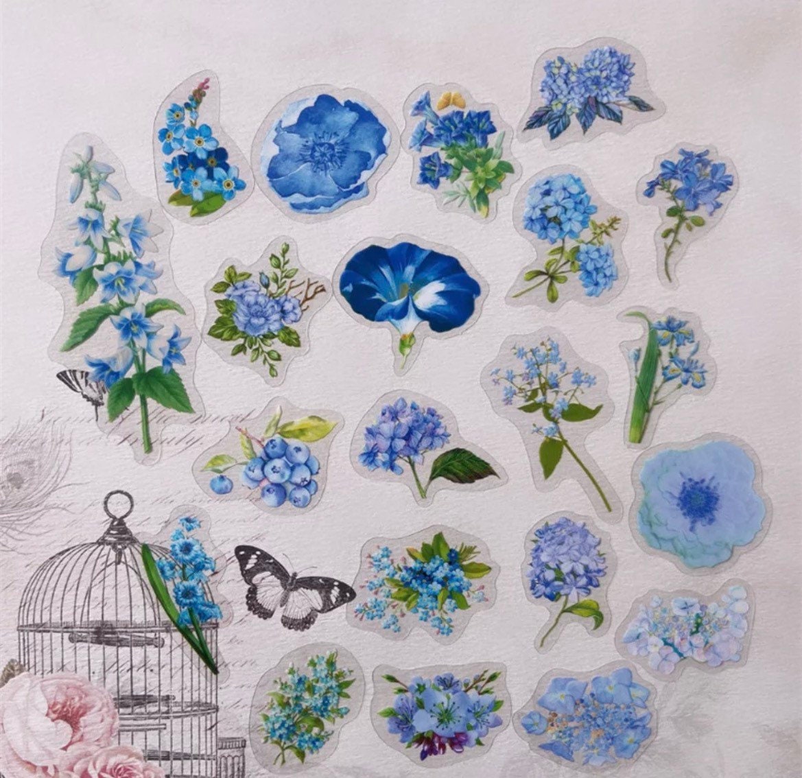 10 Set Blue Floral Stickers Flower Plants Craft Stickers - Etsy
