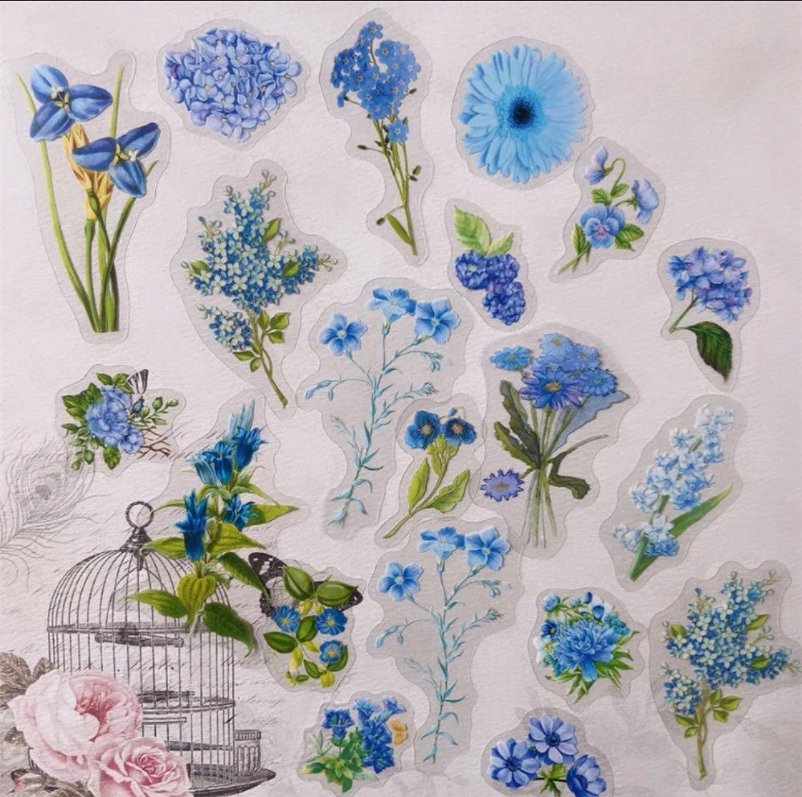 10 Set Blue Floral Stickers Flower Plants Craft Stickers - Etsy