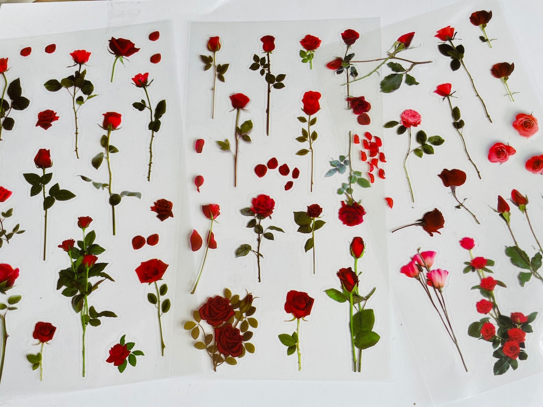 1 Sheet of Red Rose Stickers , Rose Stickers, Wild Flower Bouquet ...