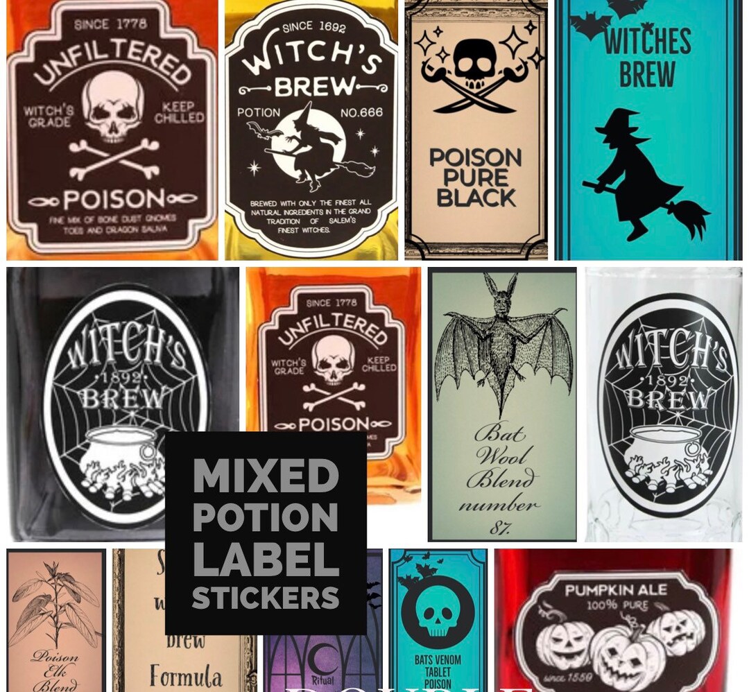 Potions Bottle Label Stickers Witch / White / Gothic/ Black - Etsy