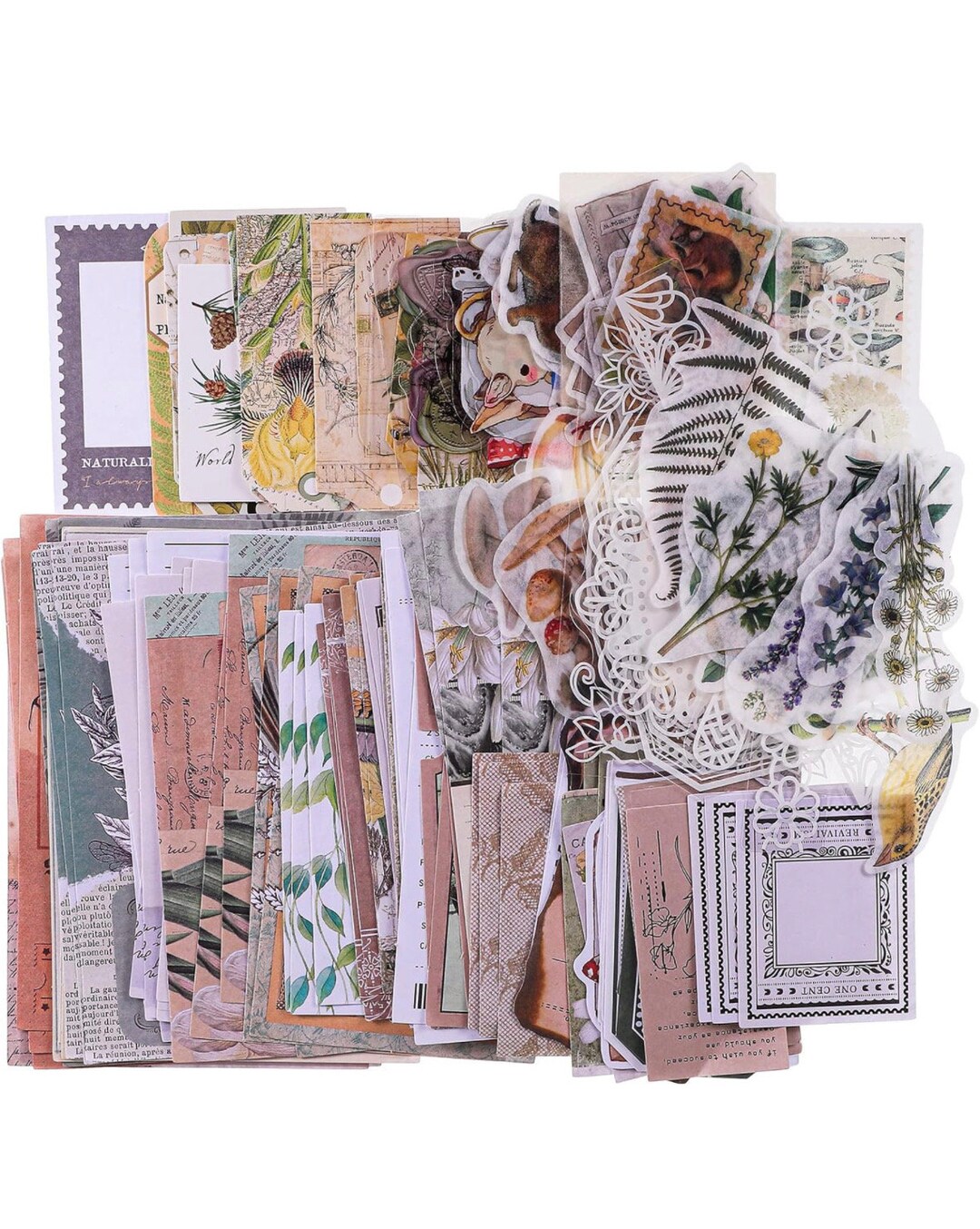 200 Pcs Vintage Scrapbook Material Journaling Paper & Stickers ...