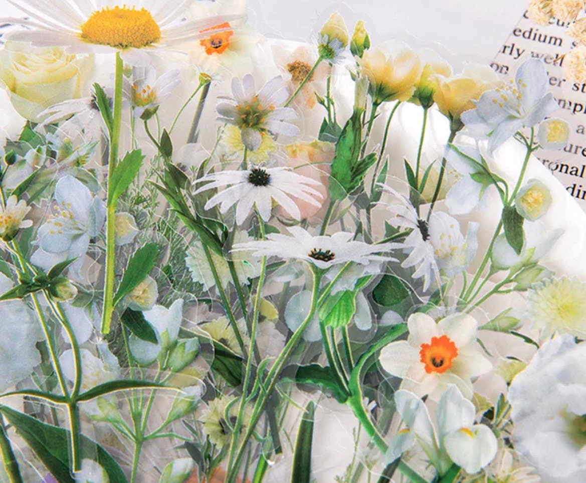 10 White Flowers Sticker Set Lily Stickers Rise Daisy - Etsy