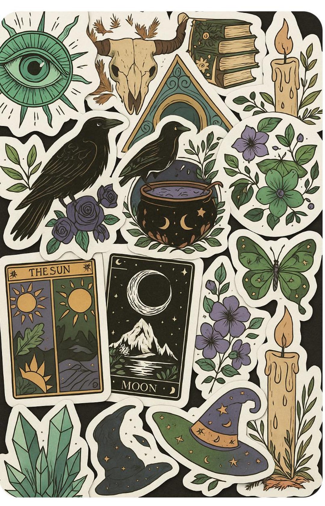 Sets of Dark Witch Moon Star Stickers / Celestial / Lilac / Sky and ...