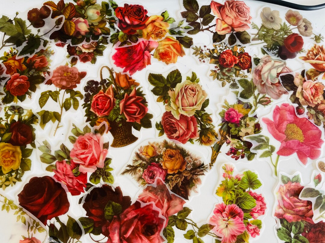 Dark Red Rose Pink Flowers Sticker Set, Rose Stickers, Wild Flower ...