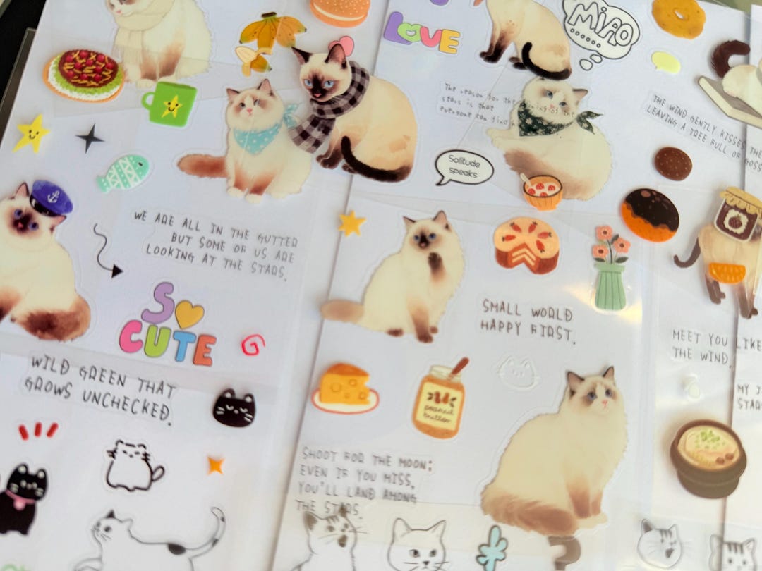 Suatelier Meow Cat Stickers/ Kitty Sticker Set/ Persian / Tabby / Cat ...
