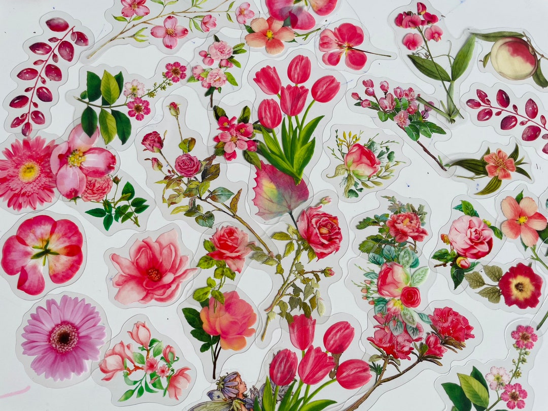 Pink Blossom Flowers Sticker Set, Geranium Petal Blossom Stickers ...