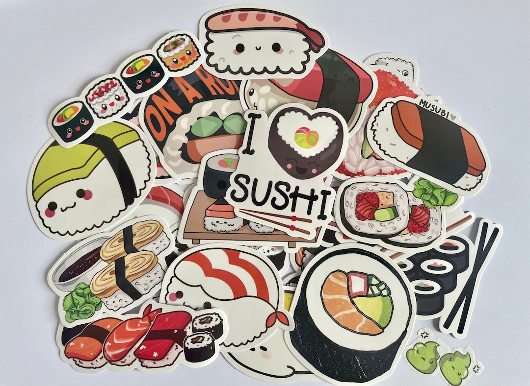 LARGE Sushi Vinyl Waterproof Sticker Set | Sushi Stickers | Sashimi ...