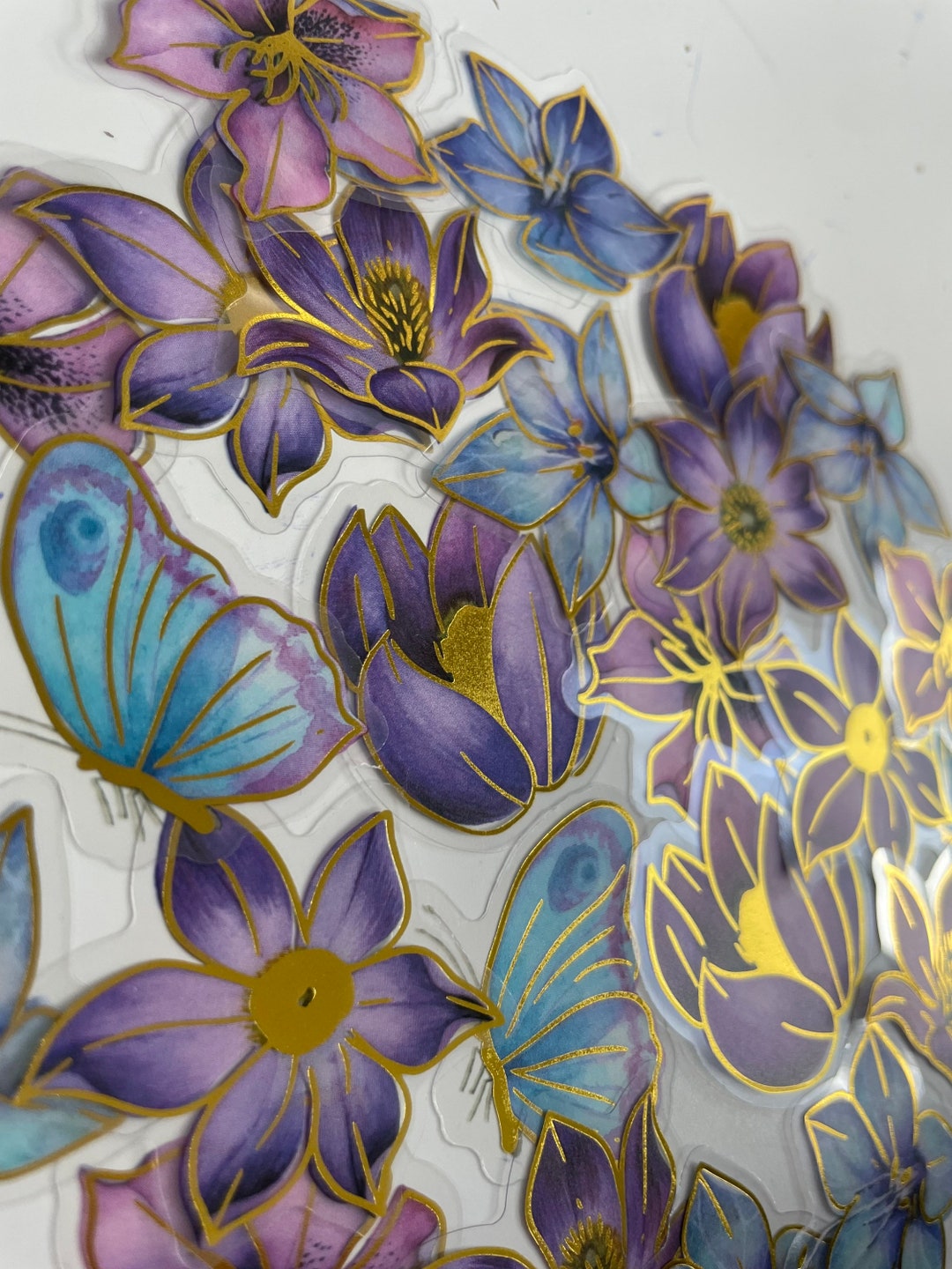 10 Purple Gold Flowers Sticker Set, Rose Stickers, Wild Flower Bouquet ...