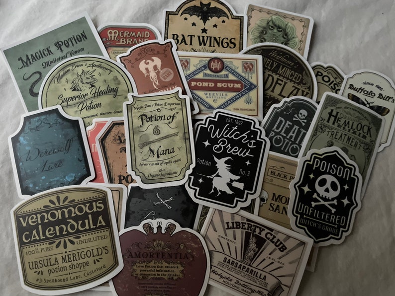 Potions Bottle Label Stickers Witch / White / Gothic/ Black - Etsy