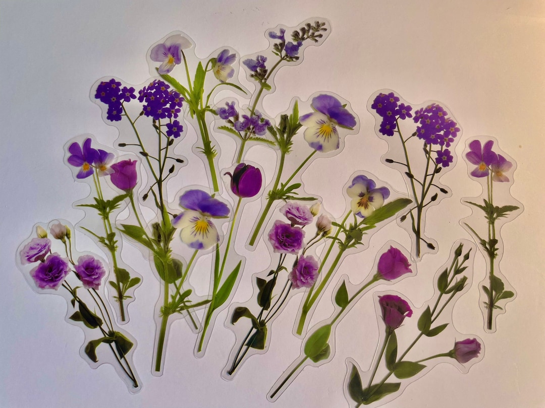 Purple Flowers Sticker Set, Wild Flower Bouquet Stickers, Pansy ...