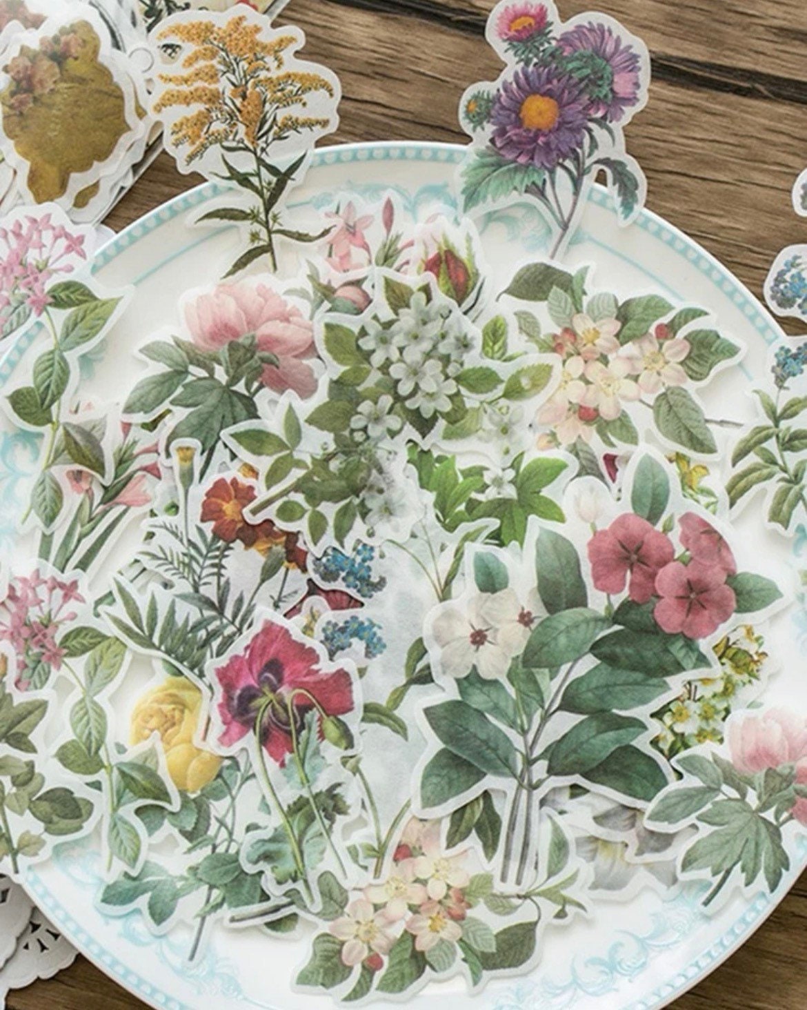 10 Mixed Leave Sticker Pack |white Backed | Realistic | Floral Stem ...