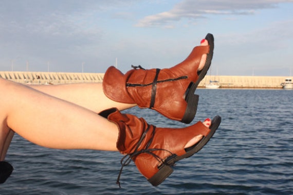 Women Open Toe Sneakers Boots Open Back Gladiator Lace up - Etsy