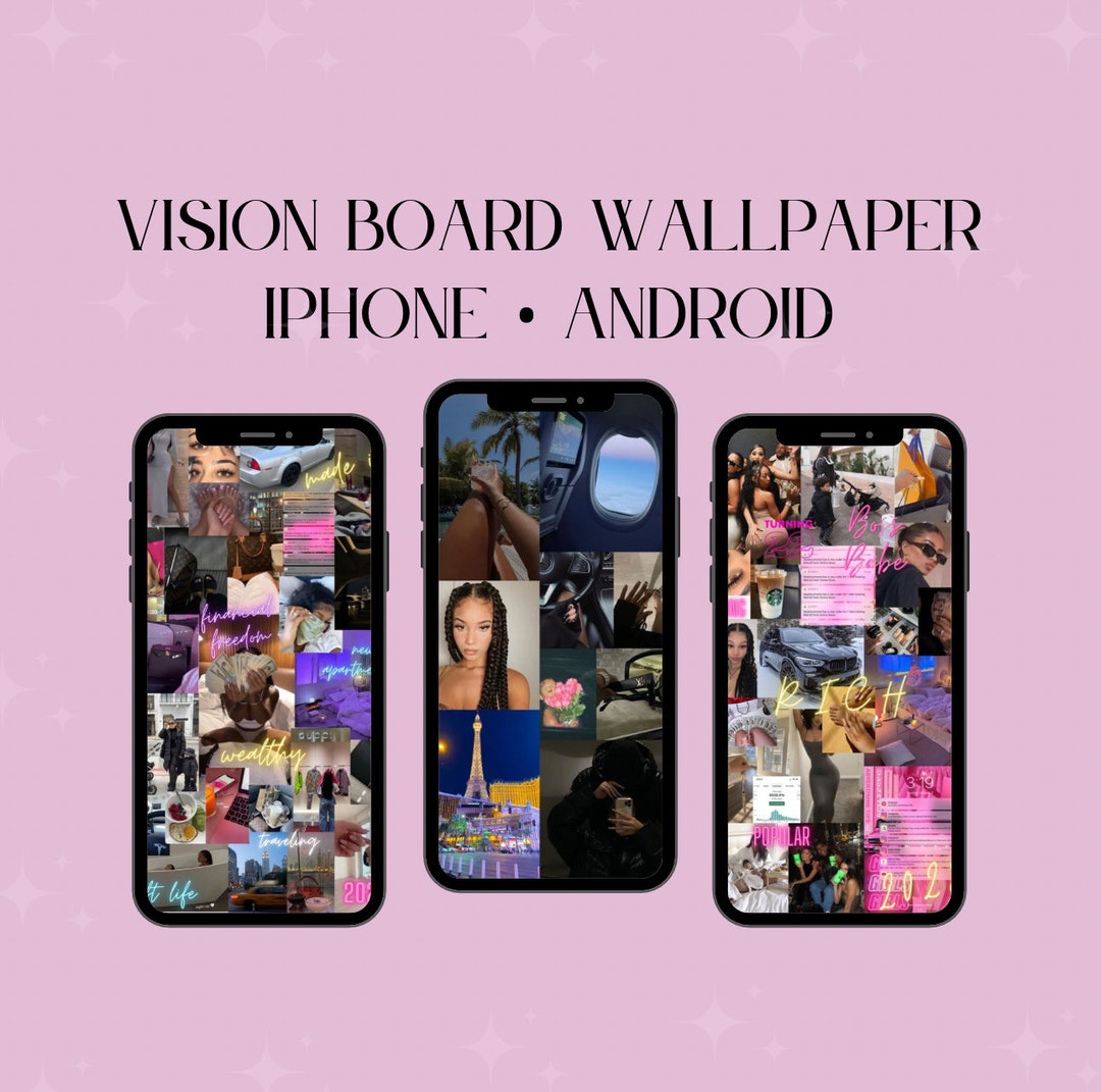 Custom Vision Board Wallpaper iPhone Android Lock Screen Editable Canva ...