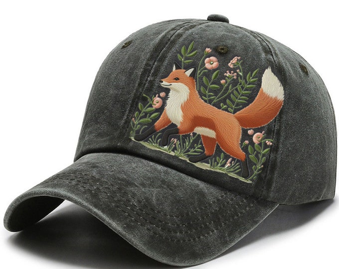 Fox Embroidered Hat, Baseball Cap, Red Fox Cap, Fox Hat, Dad Hat, Mom ...