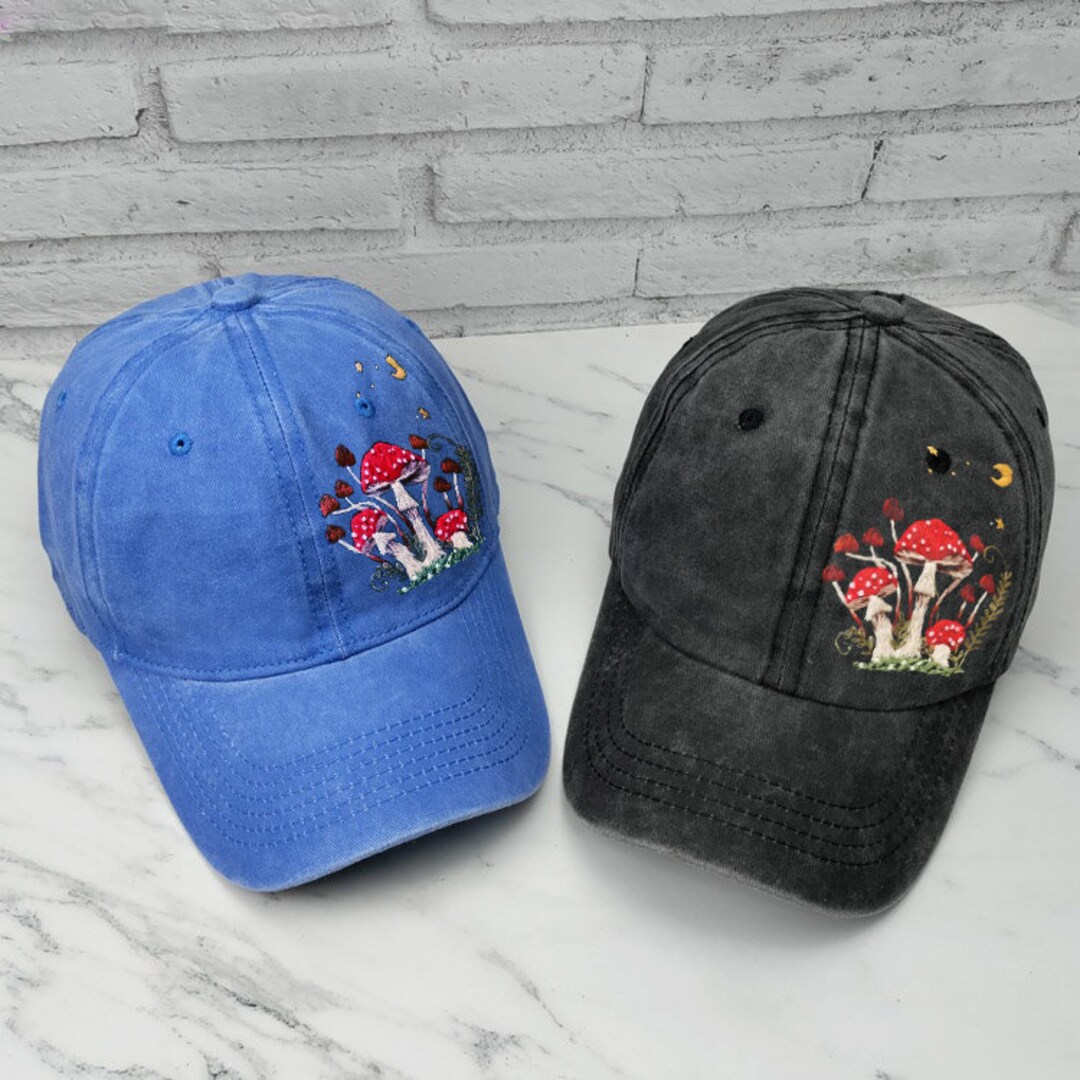 Embroidered Mushroom Hat, Personalized Baseball Cap Request, Hand ...