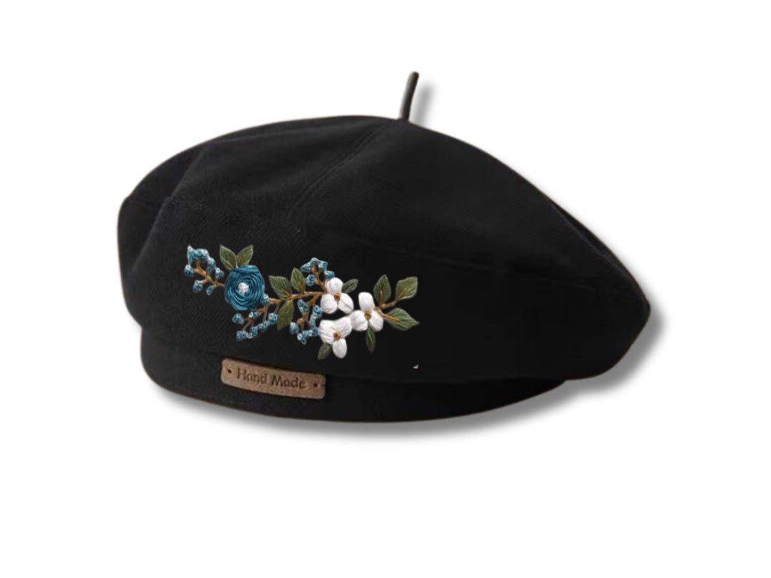 Hand Embroidered Flower Hat, Elegant Embroidered Beret, Handcrafted ...