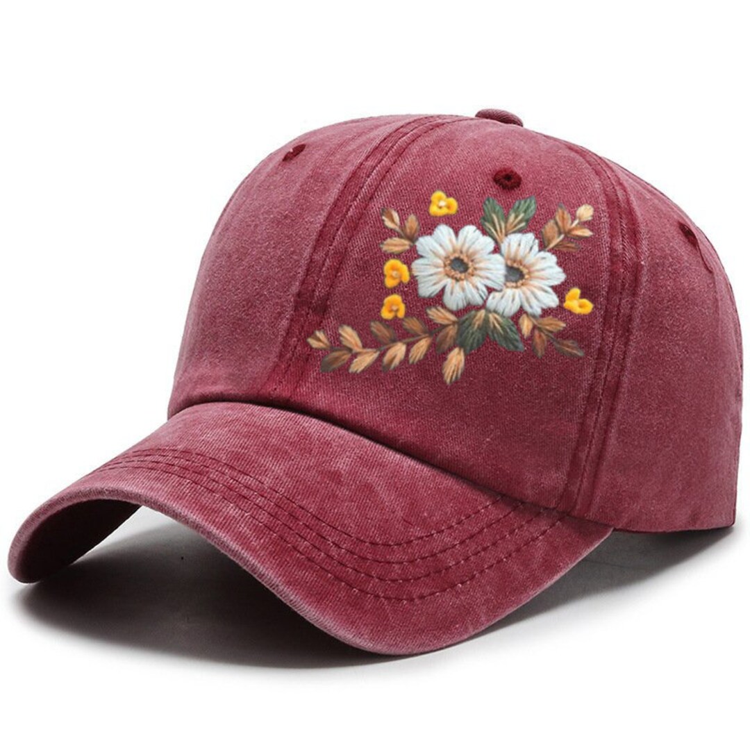 Custom Floral Baseball Cap, Hand Embroidered Daisy Baseball Cap, Unique ...