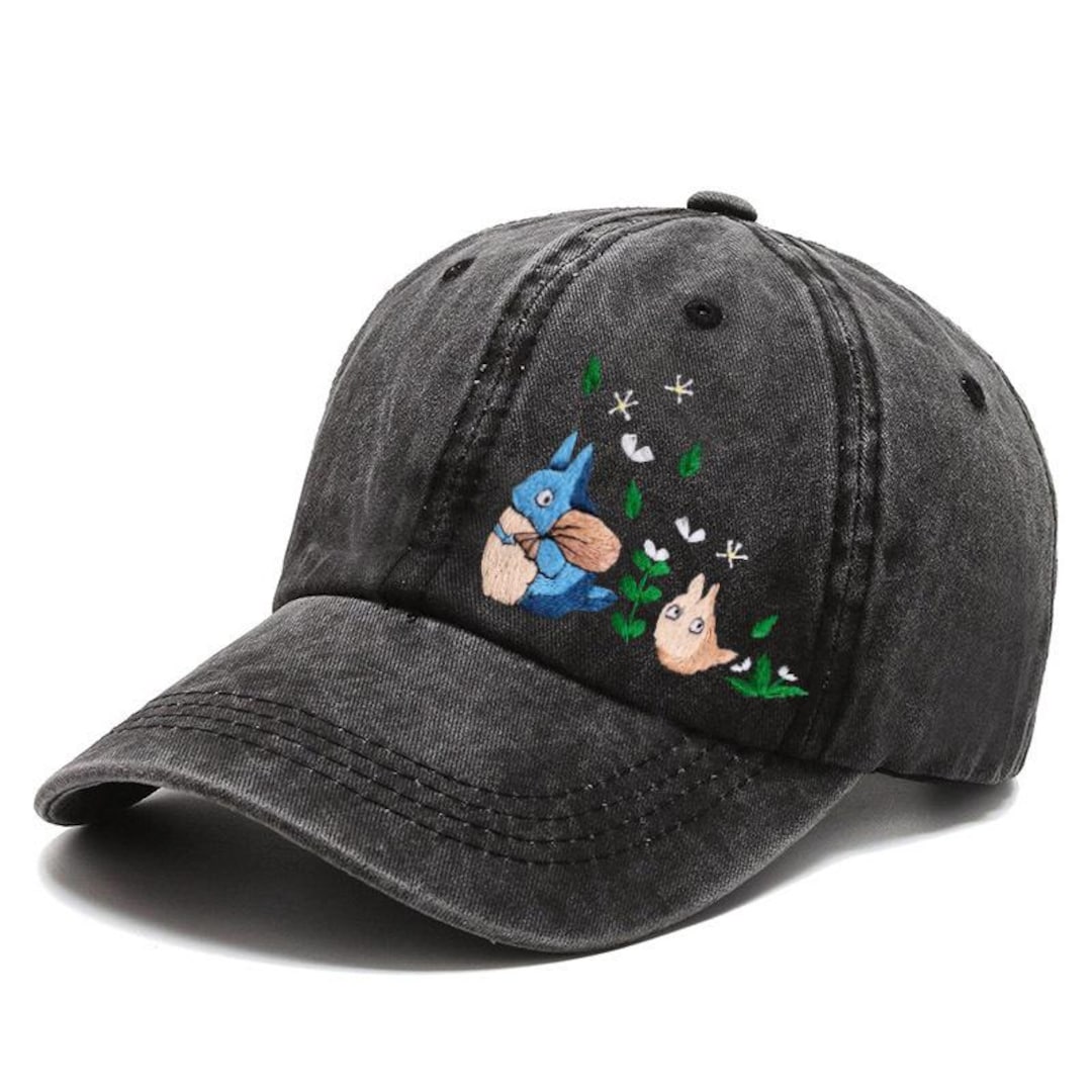 Hand Embroidered Totoro Cap, Baseball Cap Embroidered Chibi Totoro and ...