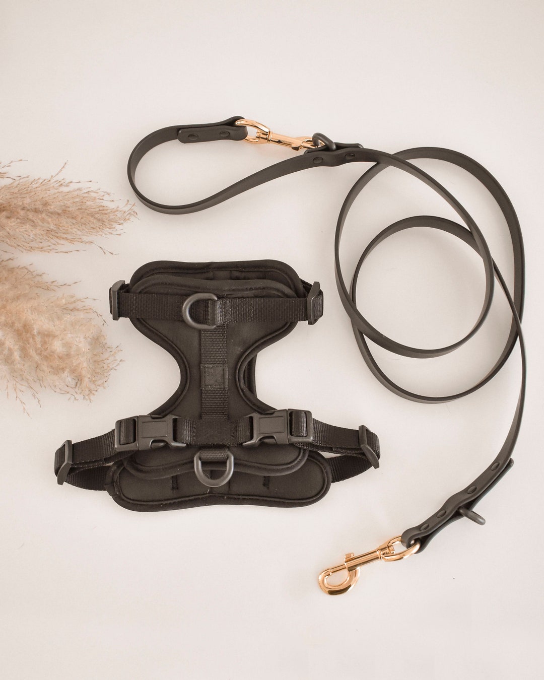 No Pull Cushioned Breathable Dog Harness Black Neoprene Design Small ...