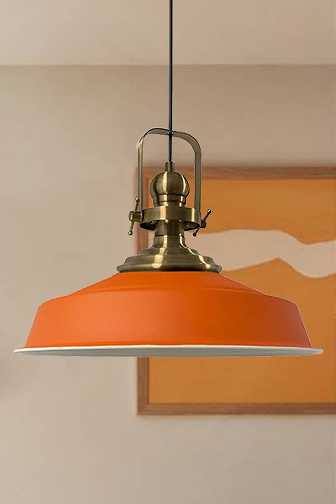 Orange Pendant Lamp Vintage Rustic Light Fixture E27 Metal - Etsy