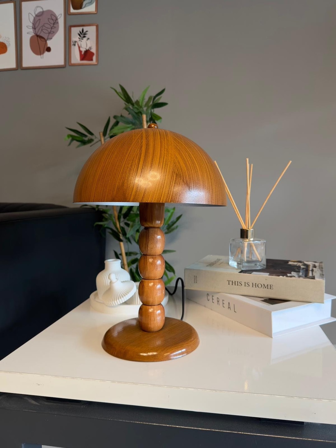 Wooden Mushroom Table Lamp With On/off Button Contemporary Desk Lamp ...