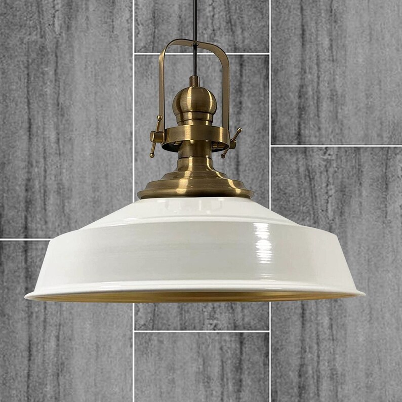 White Pendant Light Vintage Rustic Light Fixture E27 Metal - Etsy