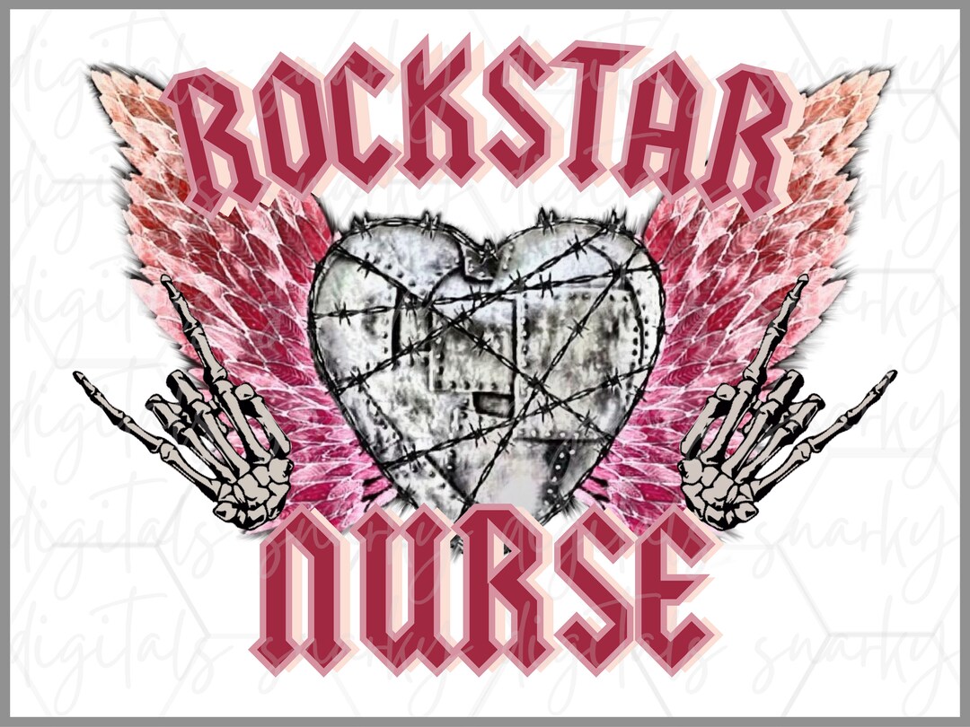 Retro Rockstar Nurse PNG, Heart With Wings Clipart, Rock and Roll Png ...