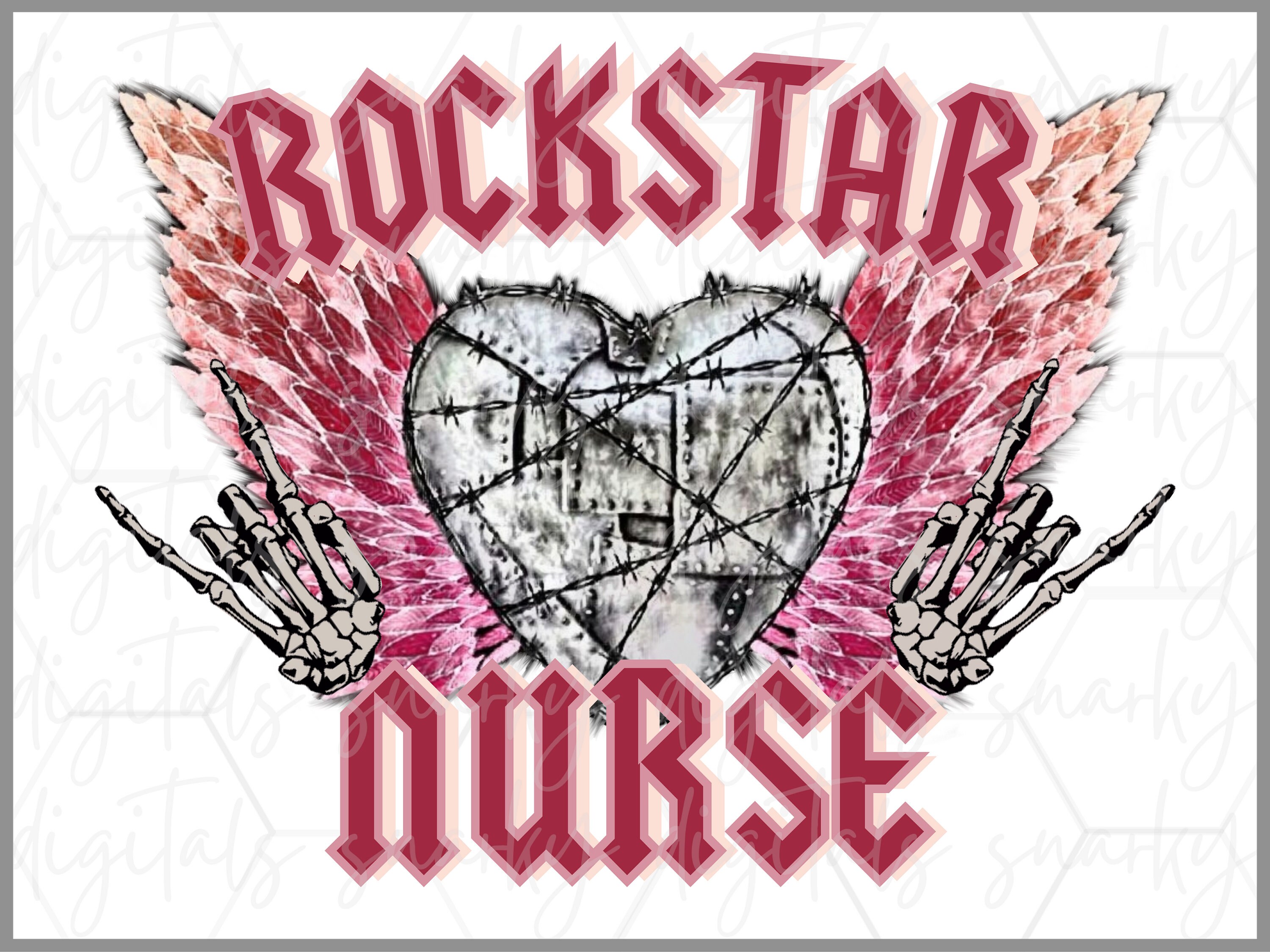 Retro Rockstar Nurse PNG, Heart With Wings Clipart, Rock and Roll Png ...