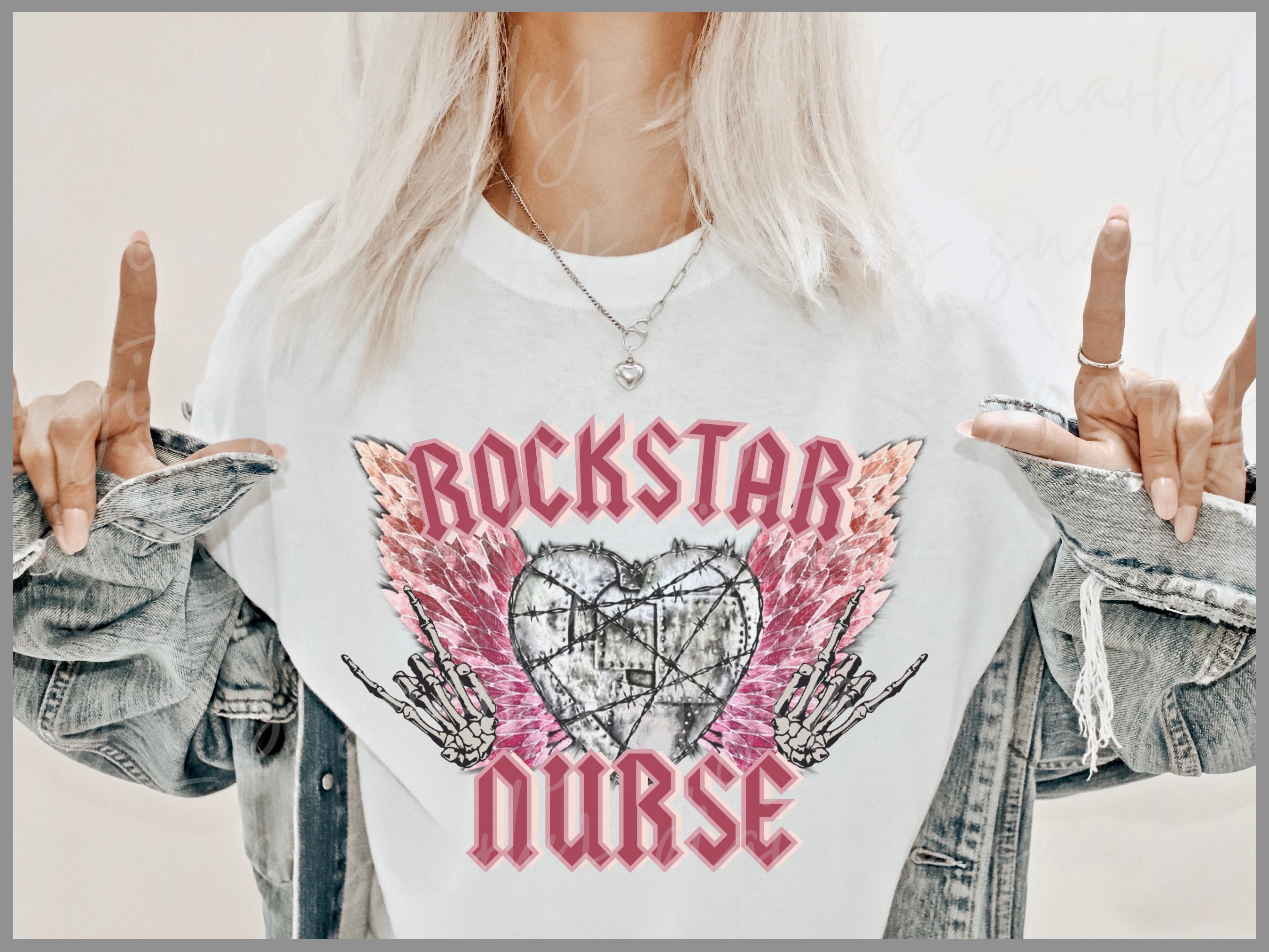 Retro Rockstar Nurse PNG, Heart With Wings Clipart, Rock and Roll Png ...