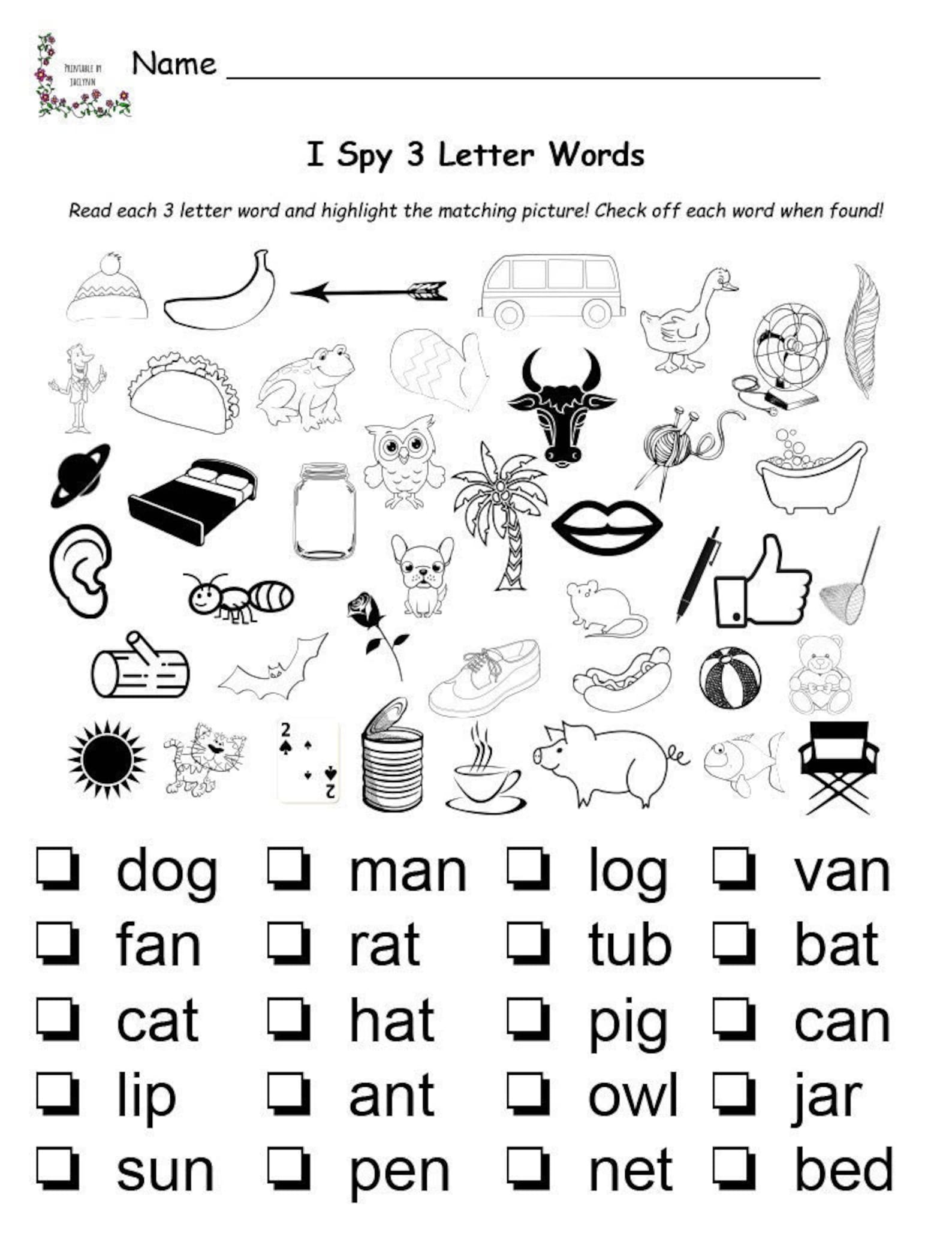 I Spy 3 Letter Words Printable Worksheet Match Words To Pictures i-spy-3-letter-words-printable-worksheet-match-words-to-pictures