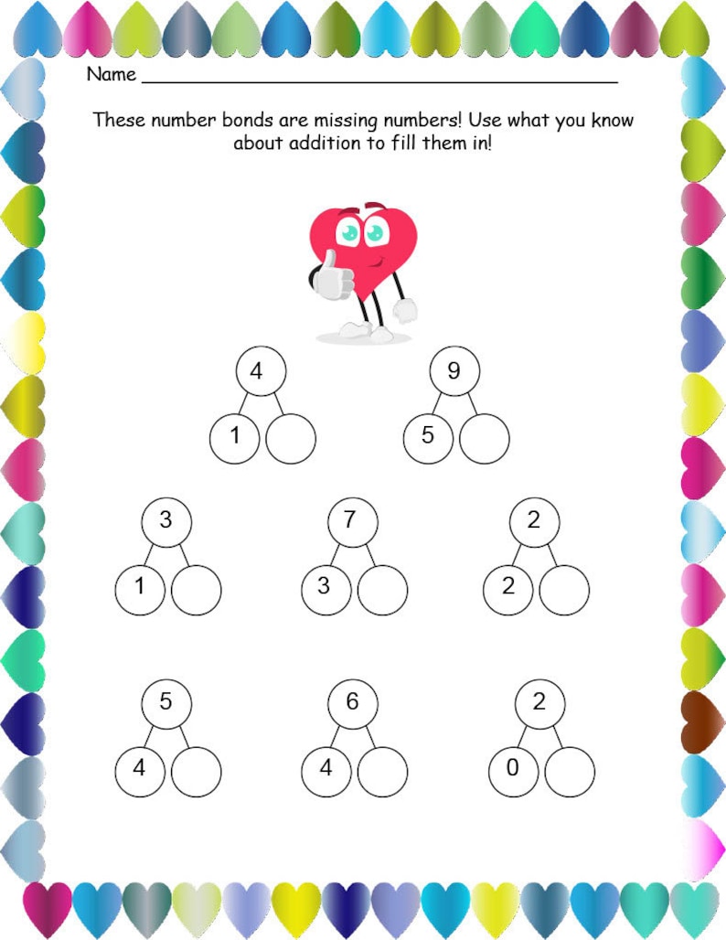 10 Heart Themed Printable Number Bond Worksheets, Single & Double ...