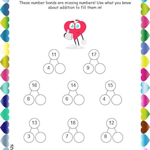 10 Heart Themed Printable Number Bond Worksheets, Single & Double ...
